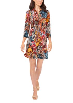 MSK Women's 3/4 Sleeve O-Ring Zip Paisley Print Dress | belk