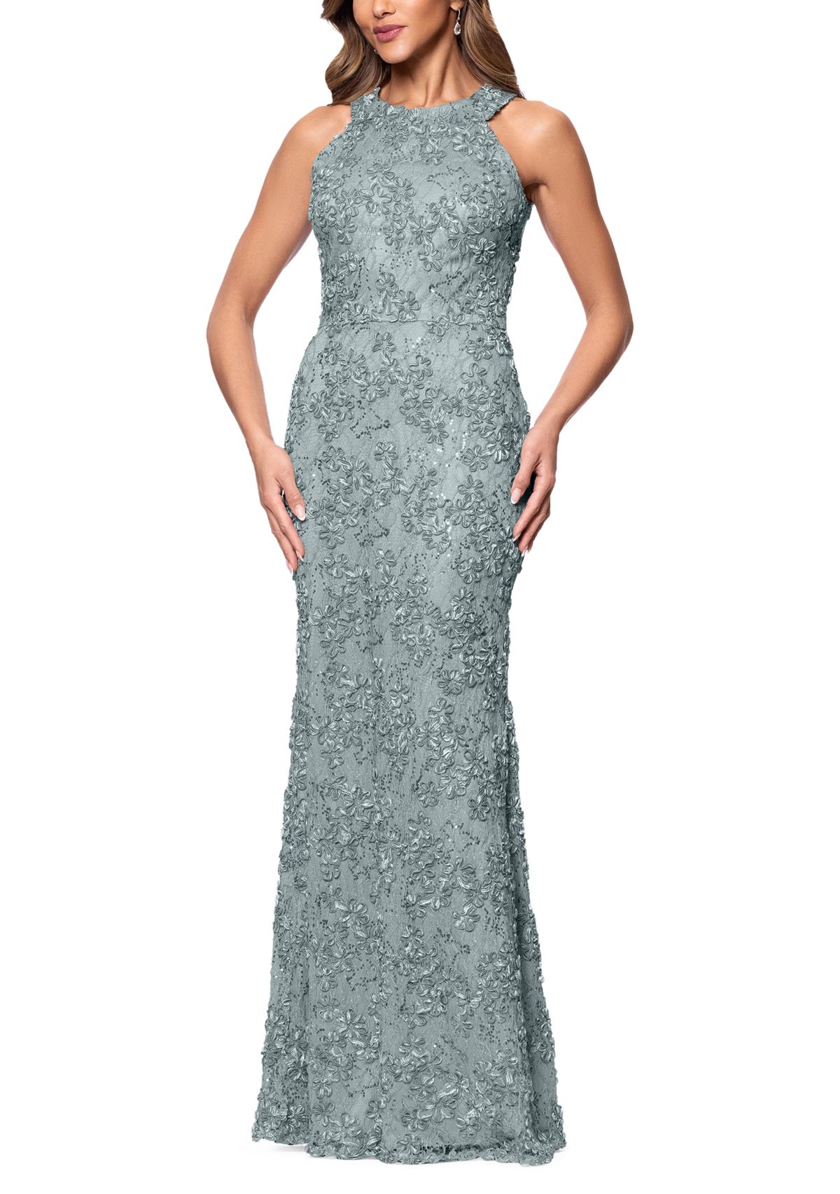 Xscape Women's Halter Neck Soutache Lace Gown | Belk