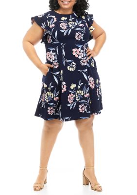 Jessica Howard Plus Size Flutter Sleeve Floral Printed Dress | belk
