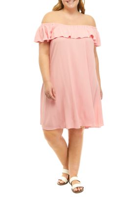 52seven Plus Size Off the Shoulder Ruffled Solid Gauze Dress | belk