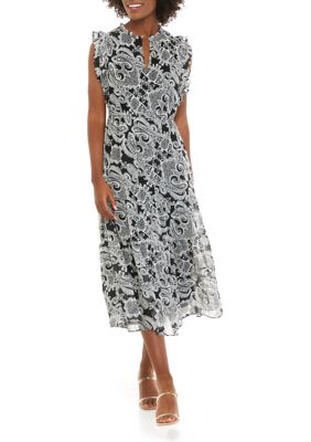 Sandra Darren Women's Flutter Sleeve V-Neck Paisley Print Chiffon Midi ...