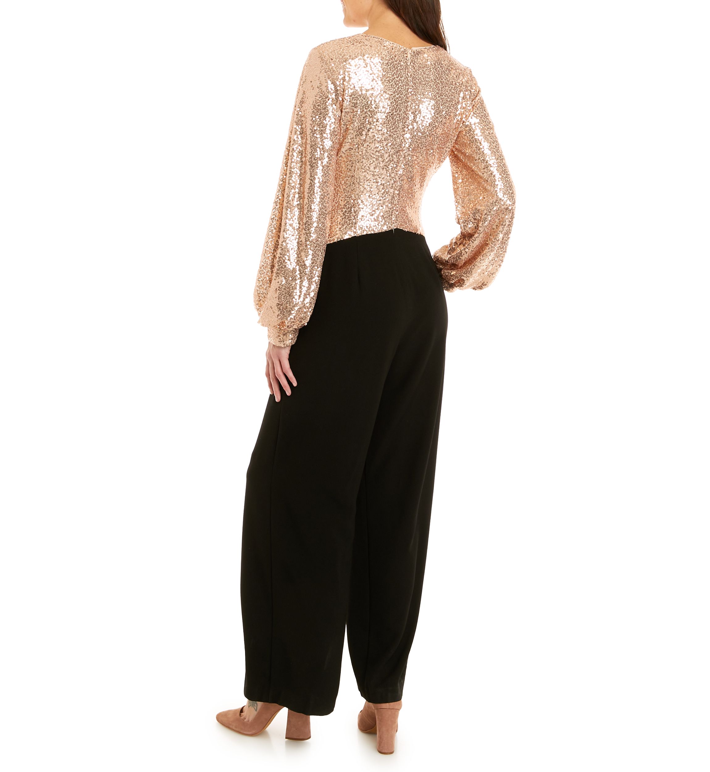 52seven Women's Long Sleeve Surplice Sequin Top 2fer Jumpsuit | Belk