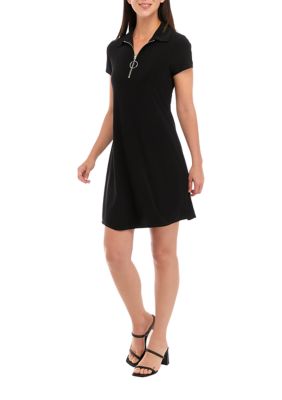 Perceptions Women's Short Sleeve Zip Front Solid A-Line Dress | belk