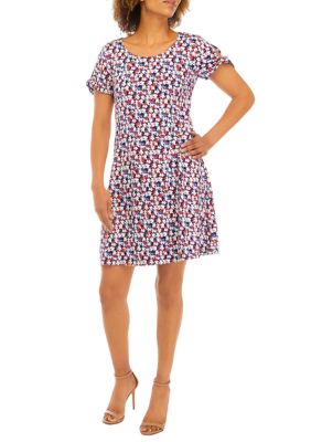 Perceptions Plus Size Short Tie Sleeve Ditsy Printed Dress | Belk