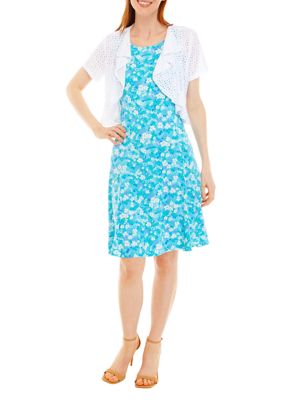 Perceptions Women's Sleeveless Printed Dress with Eyelet Jacket | belk