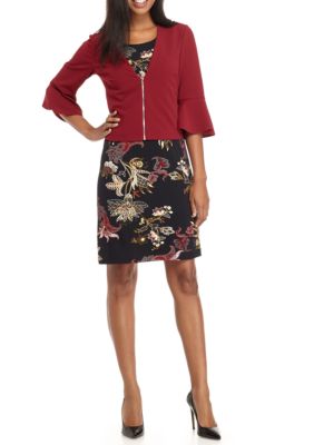 Perceptions Jacket Bell Sleeve Printed Dress | belk