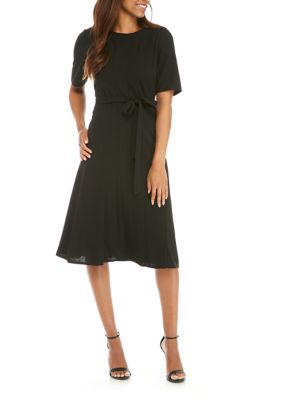Perceptions Women's Elbow Sleeve Seam Belted Midi Dress | belk
