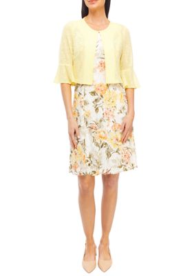 Perceptions Women's 3/4 Sleeve Printed Lace Fit and Flare Jacket Dress ...