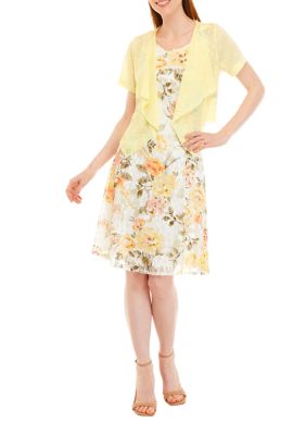 Perceptions Women's Short Sleeve Floral Printed Lace Jacket Dress | belk