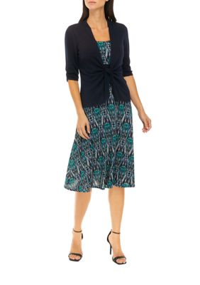 Perceptions Women's 3/4 Sleeve Tie Front Printed Hacci Jacket Dress | belk