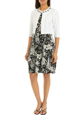 Perceptions Women's 3/4 Sleeve Crew Neck Solid Jacket with Printed A ...