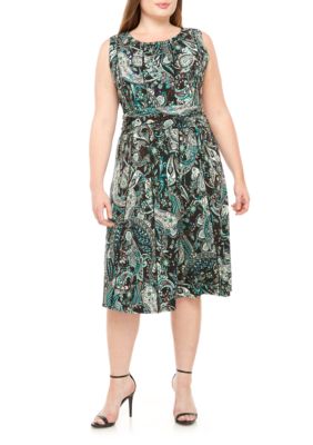 Perceptions Plus Size Sleeveless Ruched Waist Paisley Dress | belk
