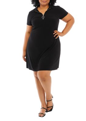 Perceptions Plus Size Zip Front Solid Dress | belk