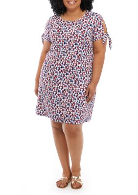 Perceptions Plus Size Short Sleeve Ditsy Print A-Line Dress | belk