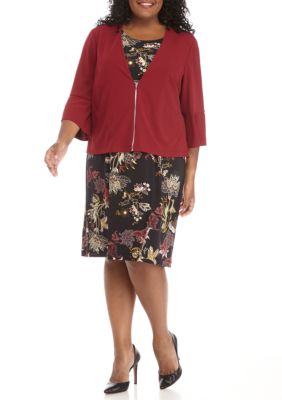 Perceptions Plus Size Jacket Bell Sleeve Printed Dress | belk
