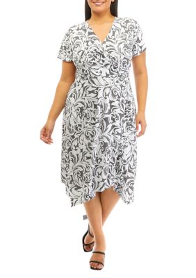 Perceptions Plus Size V-Neck Two Tone Swirl Printed Dress | belk