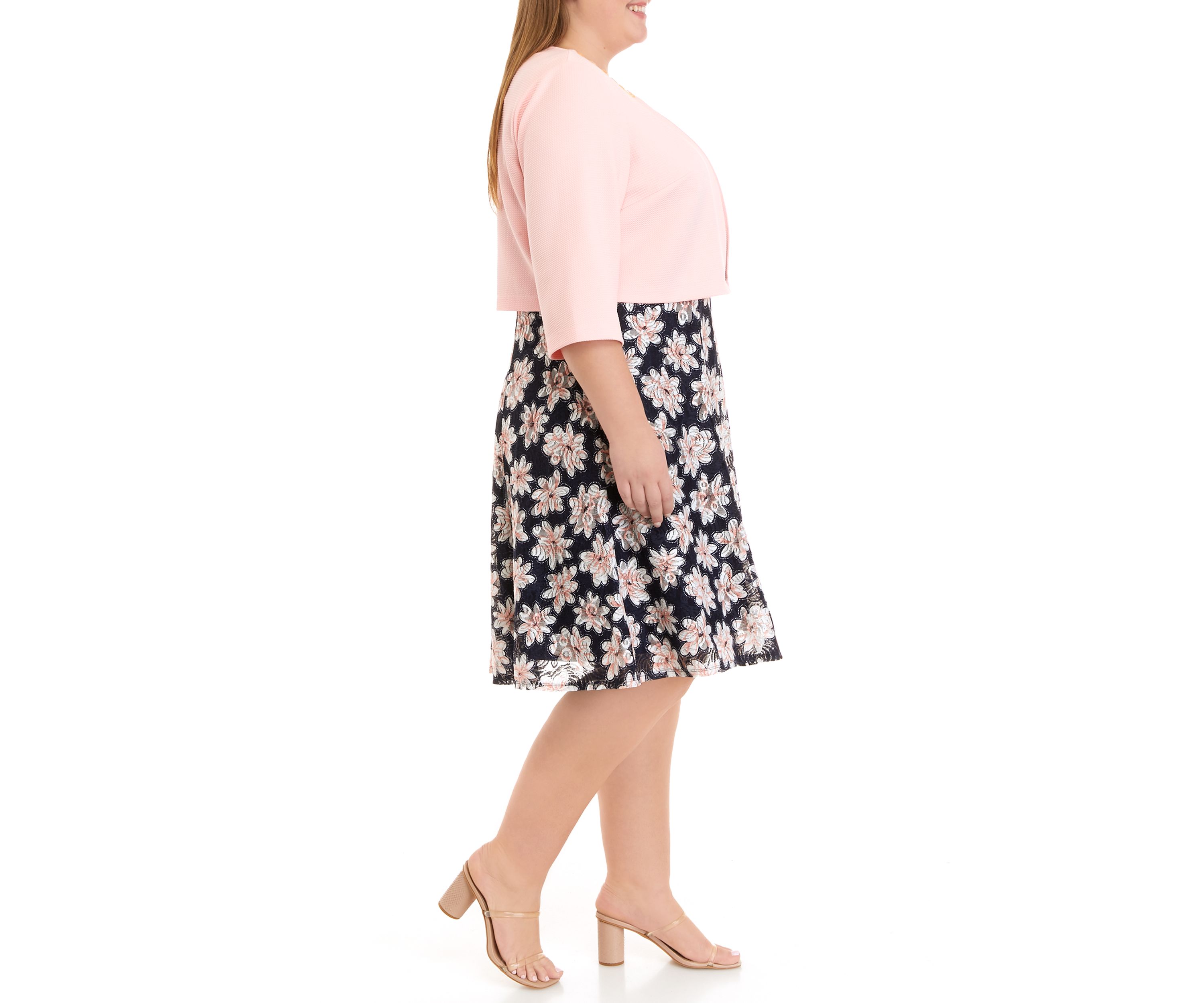 Perceptions Plus Size Elbow Sleeve Paisley Printed Lace Fit and Flare ...