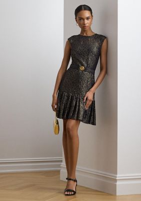Lauren Ralph Lauren Women's Belted Metallic Lace Cocktail Dress | belk