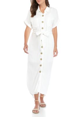 Luxology™ Button Front Selt Belt Linen Dress | belk