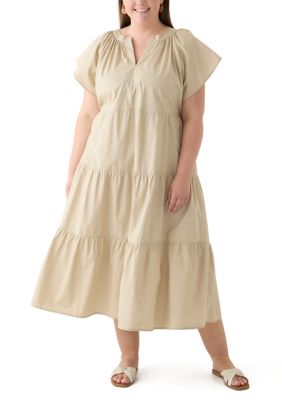 Emma & Michelle Plus Size Short Sleeve Split Neck A-Line Dress | belk