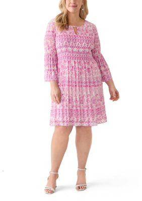 Emma & Michelle Plus Size Long Sleeve Scoop Keyhole Paisley Dress | belk
