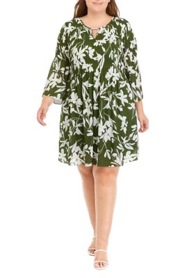 Emma & Michelle Plus Size Long Bell Sleeve Fit and Flare Midi Dress | belk