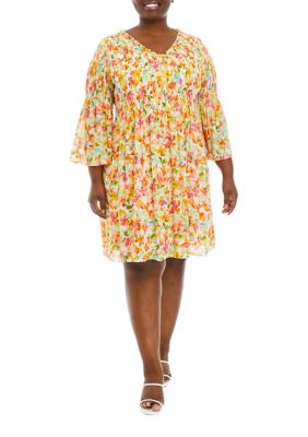 Emma & Michelle Plus Size Bell Sleeve Printed Pleater Dress | belk
