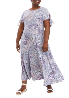 Emma & Michelle Plus Size Split Sleeve Geometric Print Maxi Dress | belk