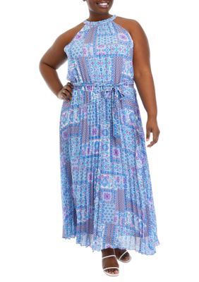 Emma & Michelle Plus Size Sleeveless Printed Halter Maxi Dress | belk