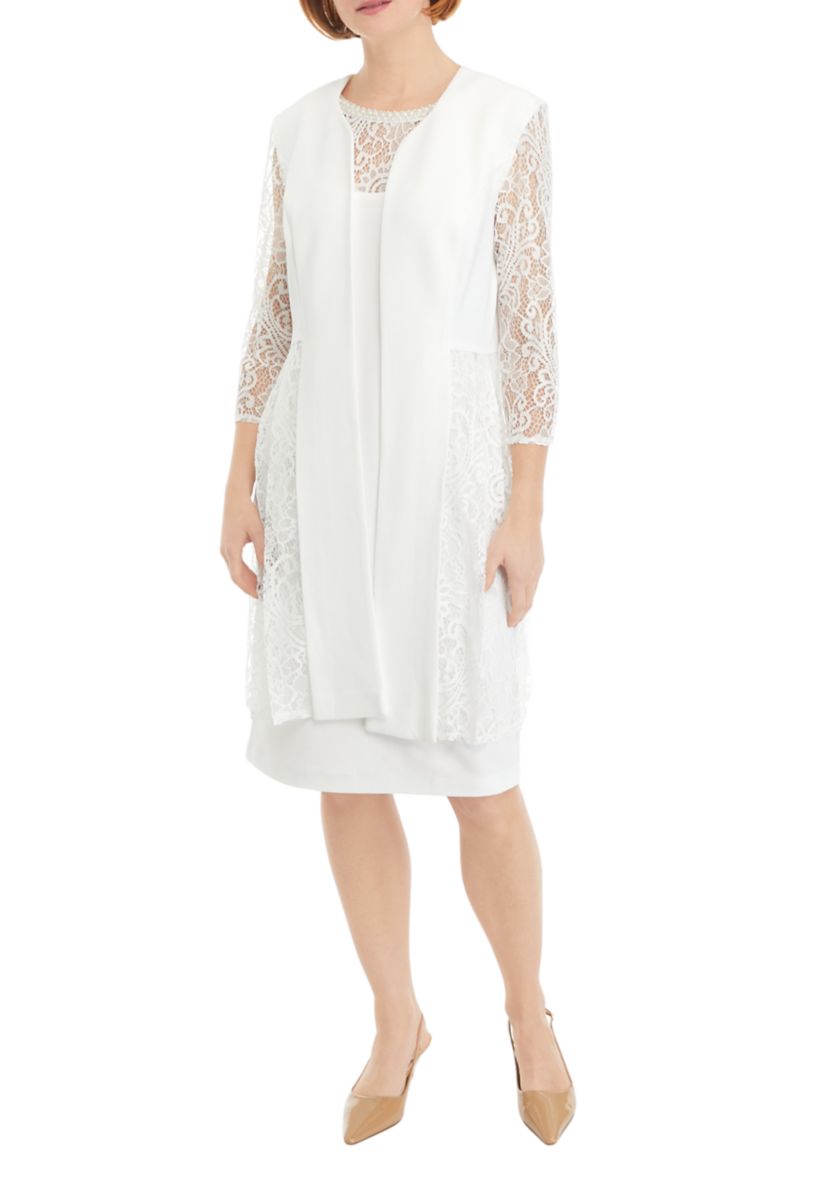 Maya Brooke Women's Lace Duster Knit Shift Dress | Belk