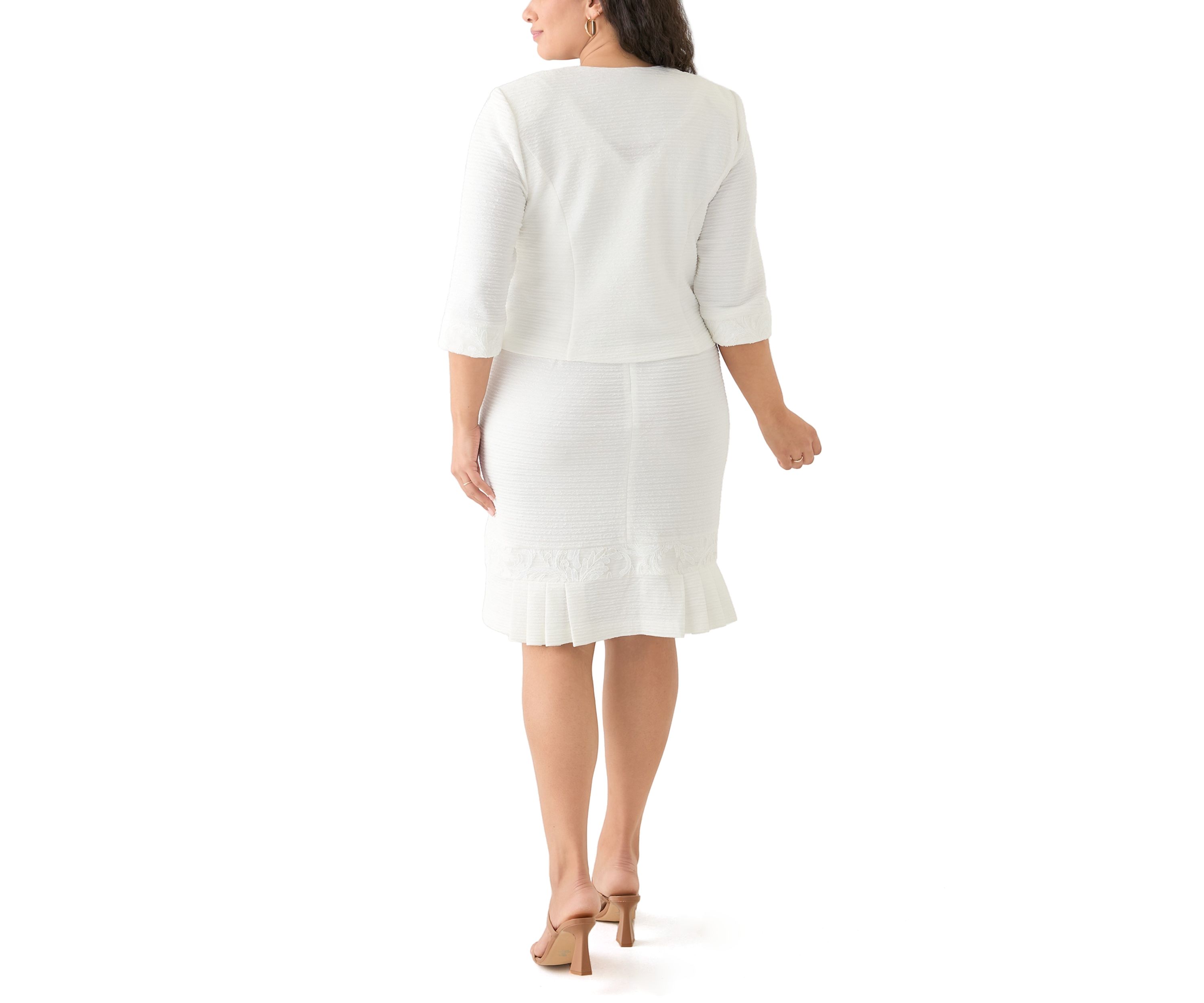 BRIANNA Plus Size Stretch Knit Jacket Dress with Embroidery Trim | Belk