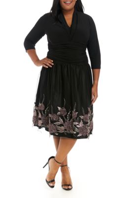 SLNY Plus Size 3/4 Sleeve Embroidered Dress | belk
