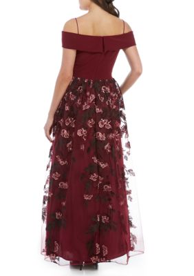 Nightway Off the Shoulder Embroidered Mesh Gown | belk