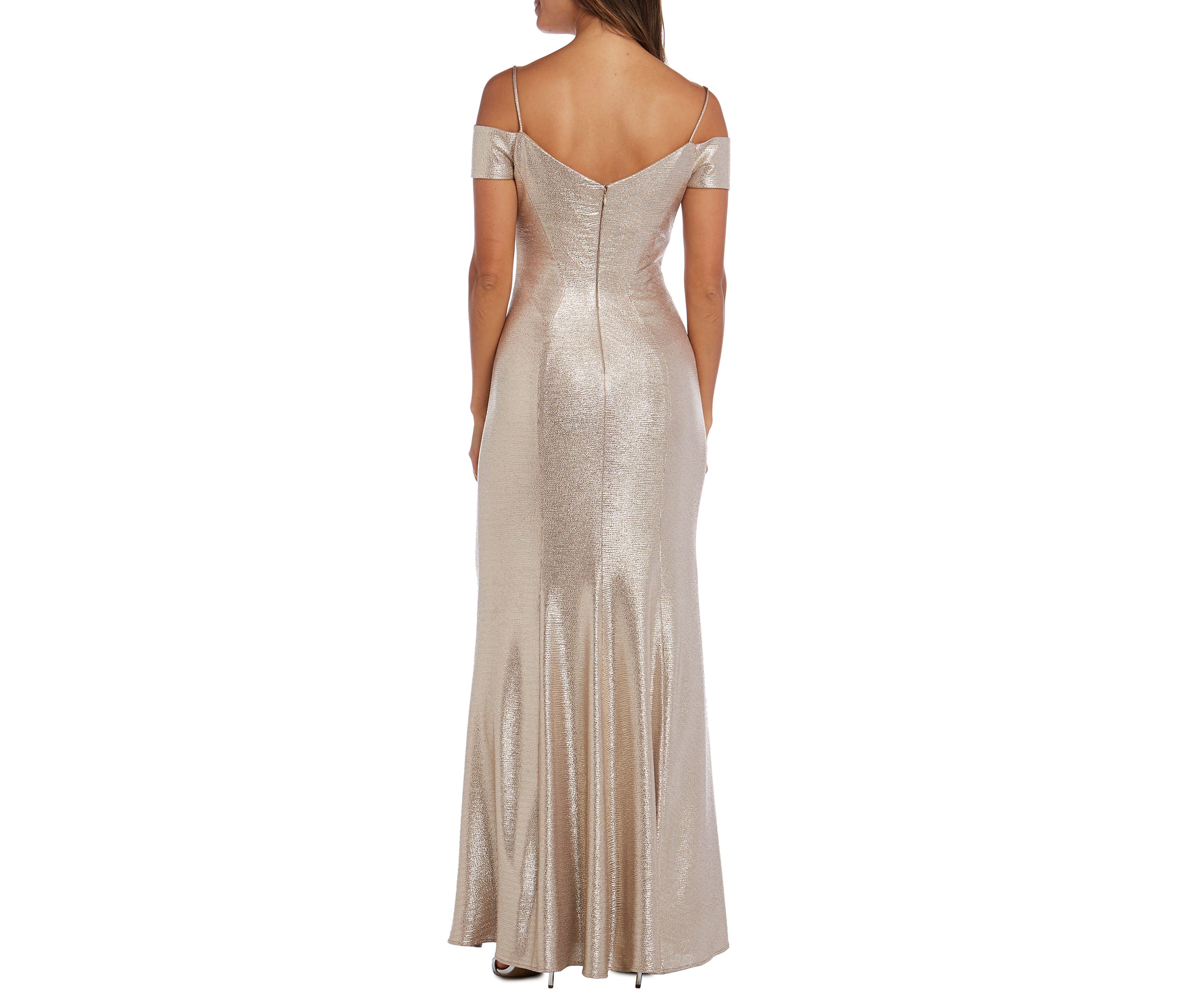 Nightway Women's Long Shimmer Off the Shoulder Dress | Belk