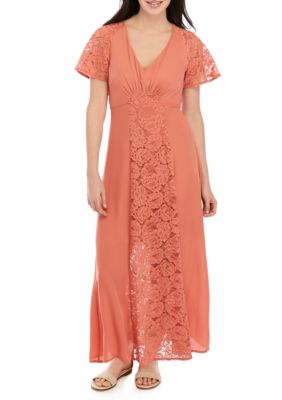 June & Hudson Short Sleeve Lace Inset Maxi Dress | belk
