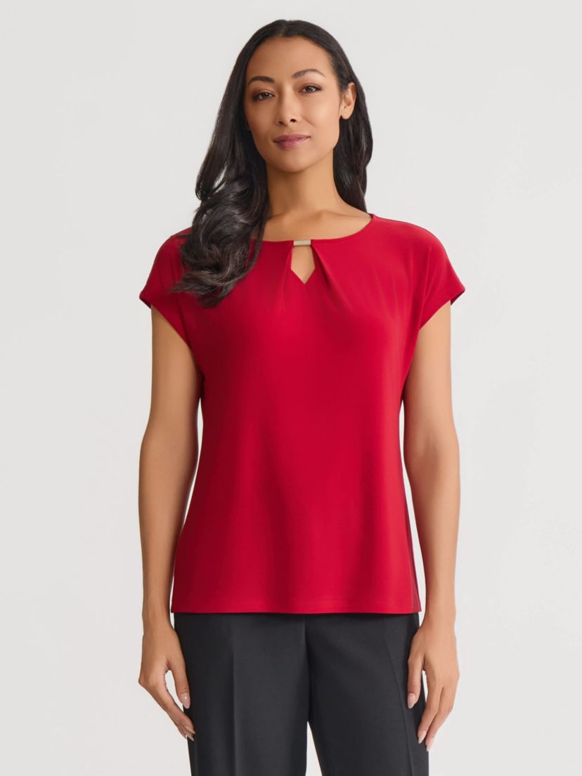Kasper Women's Extend Shoulder Knit Top with Keyhole Trim | Belk