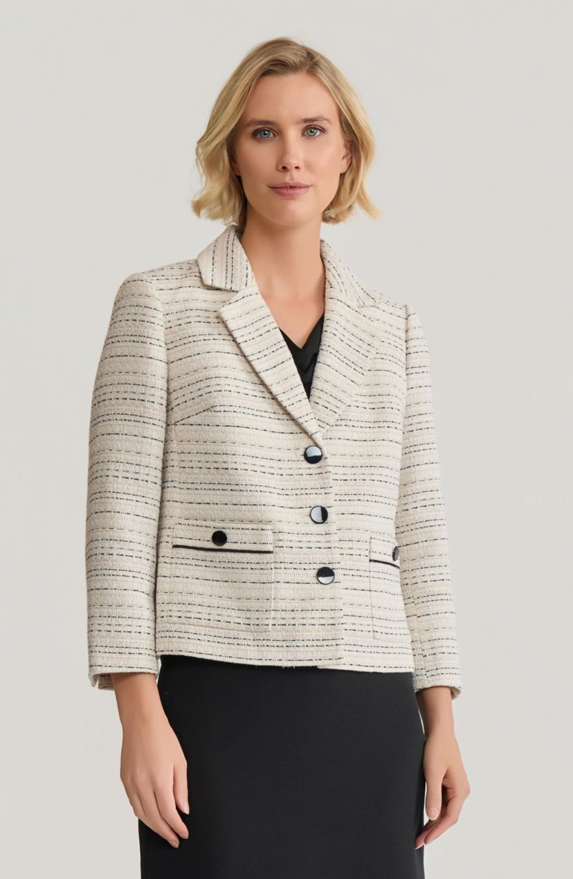 Kasper Striped Tweed 3 Button Jacket with Patch Pocket | Belk