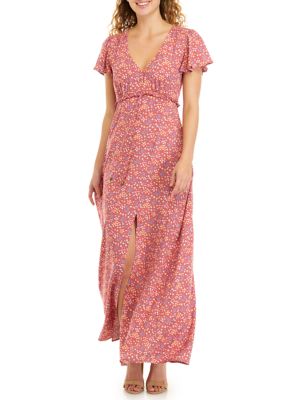 BeBop Juniors' Short Sleeve V-Neck Slit Maxi Dress | belk