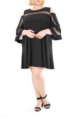Nina Leonard ITY Cold Shoulder Dress With Small Dot Mesh Yoke | belk