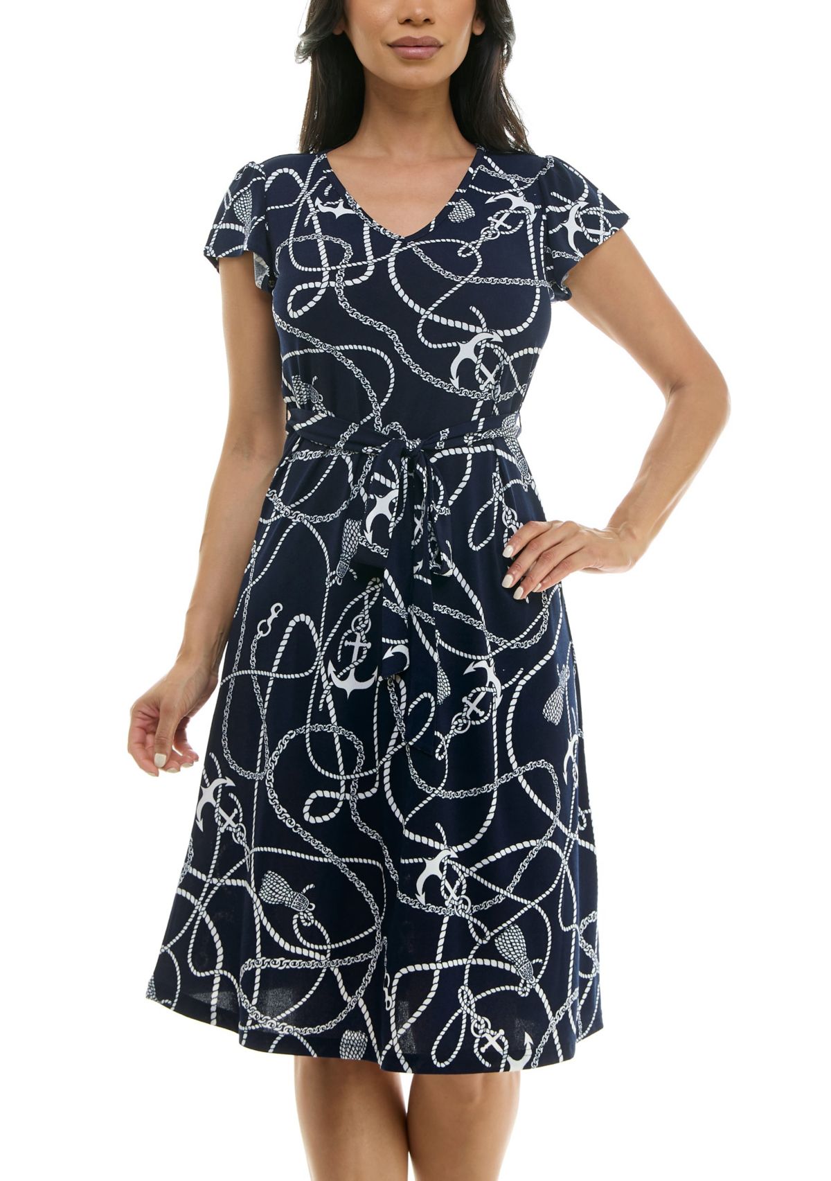 Nina Leonard Sylvia Midi Dress With Self Sash | Belk