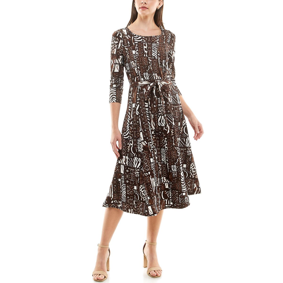 Nina Leonard 3/4 Sleeve Sylvia Self Sash Dress | Belk
