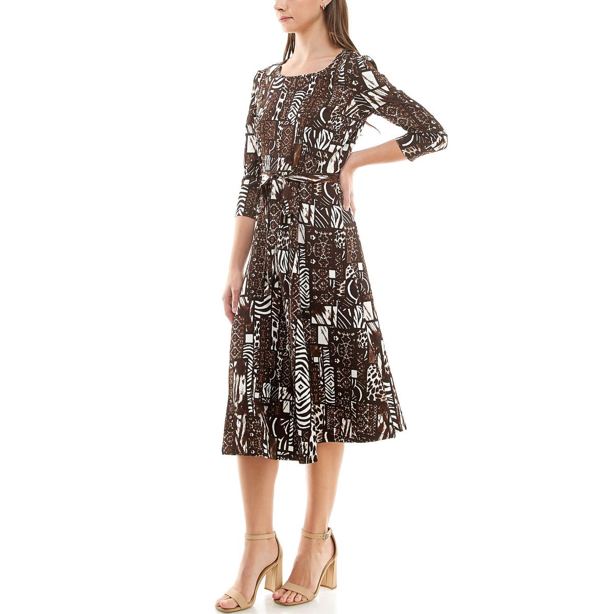 Nina Leonard 3/4 Sleeve Sylvia Self Sash Dress | Belk