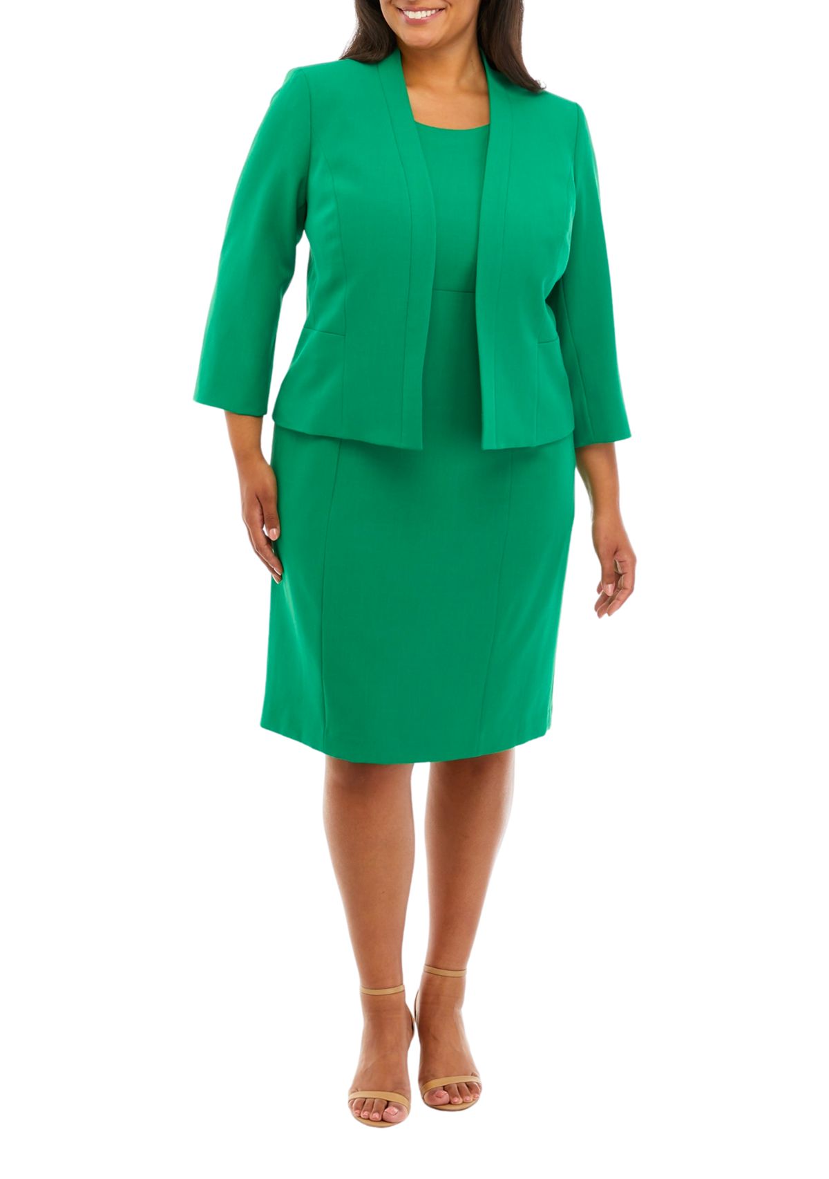 Le Suit Women's Plus Size Crepe Seamed Open Jacket and Sheath Dress Set ...