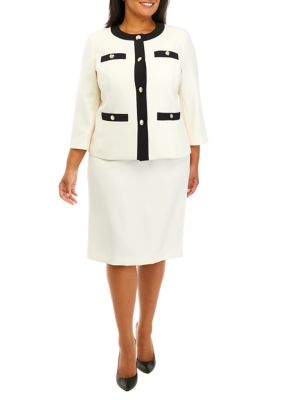 Le Suit Women's Plus Size Tweed Framed Jacket and Slim Skirt Set | belk