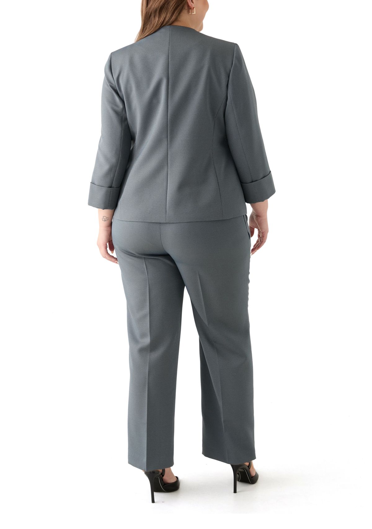 Le Suit Collarless Herringbone Jacket & Wide Leg Pant | Belk