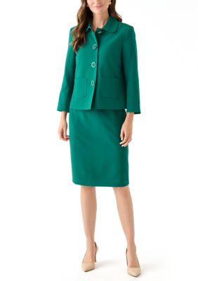 Le Suit Four Button Jacket with Peter Pan Collar & Skirt | Belk