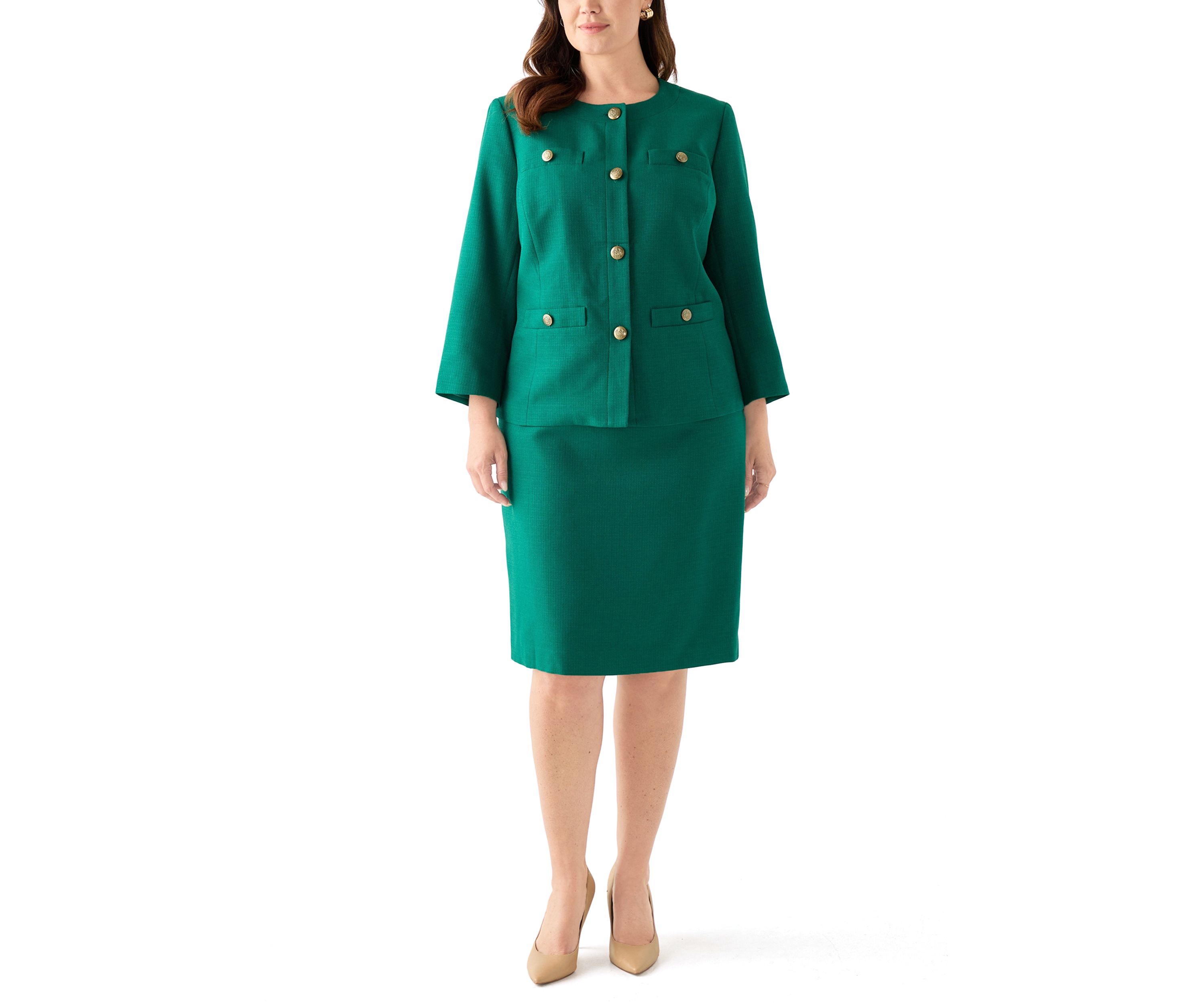 Le Suit Tonal Jewel Neck Jacket & Skirt | Belk