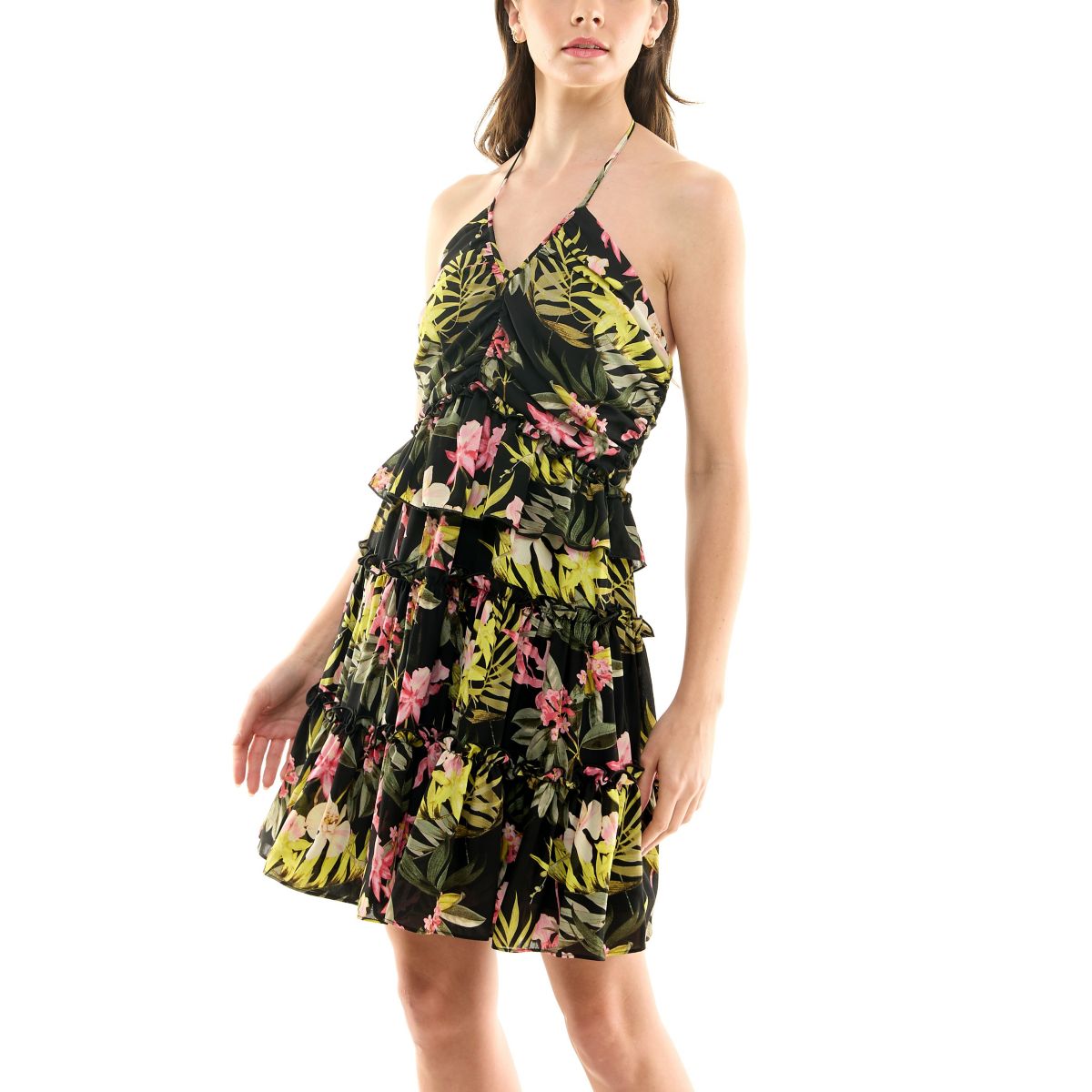 Nicole Miller Midi Shoulderless Dress with Tiered Ruffle Skirt | Belk