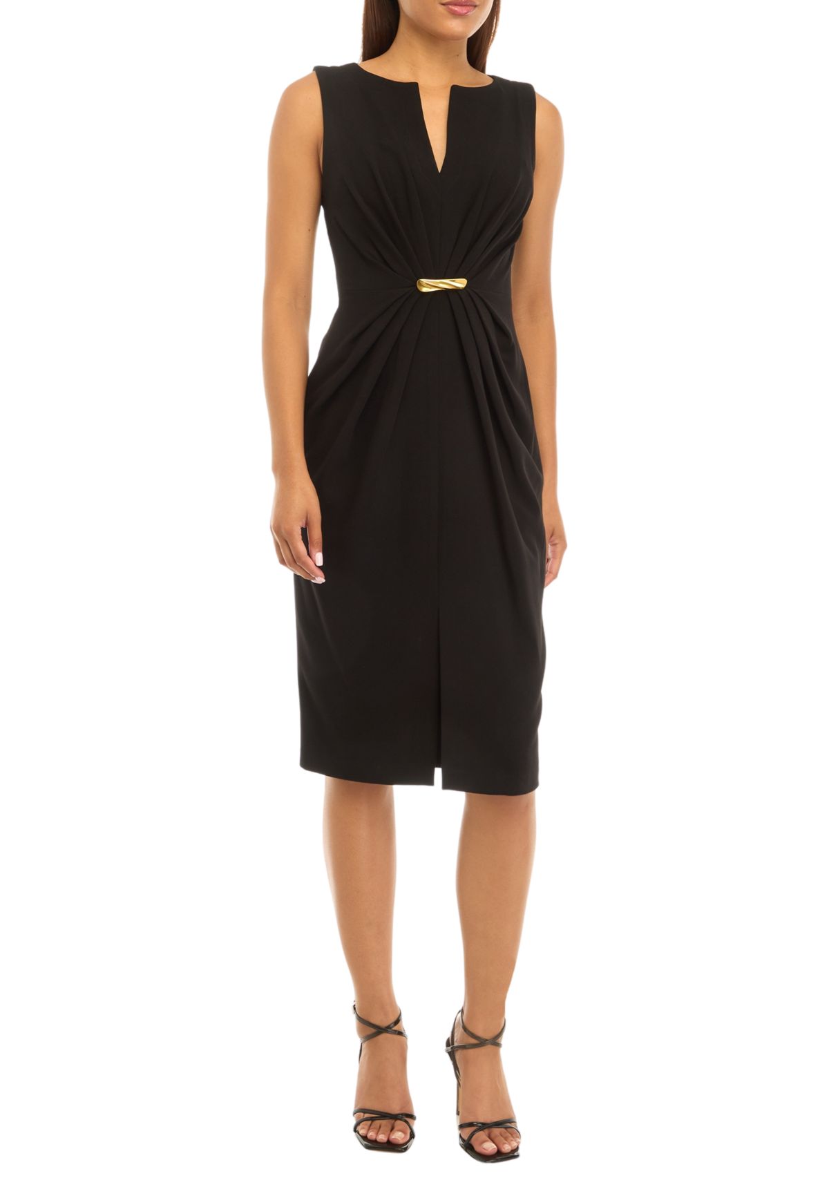 Donna Karan New York Women's Sleeveless V-Neck Crepe Fit and Flare ...