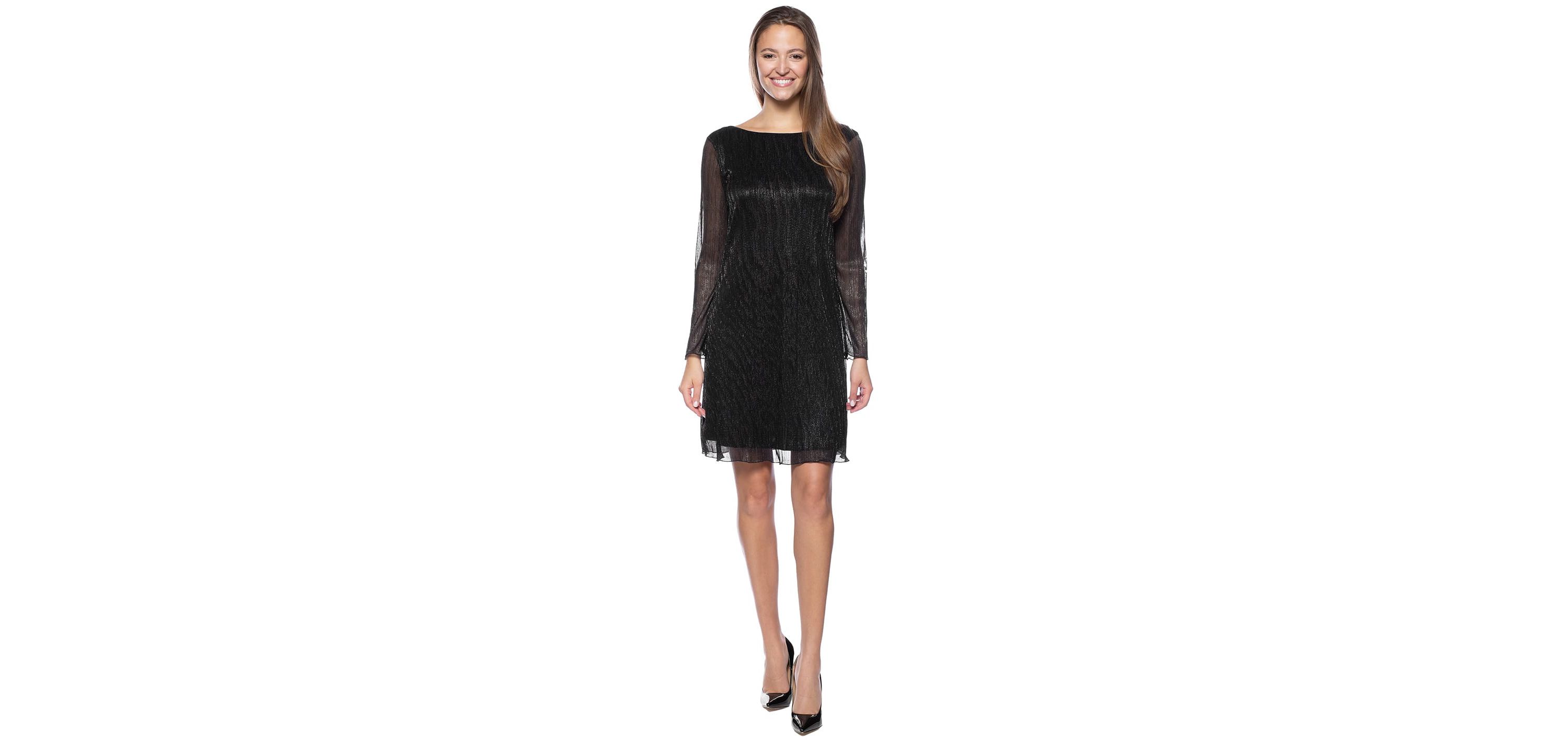 Marina Pleated Metallic Knit Shift Dress | Belk